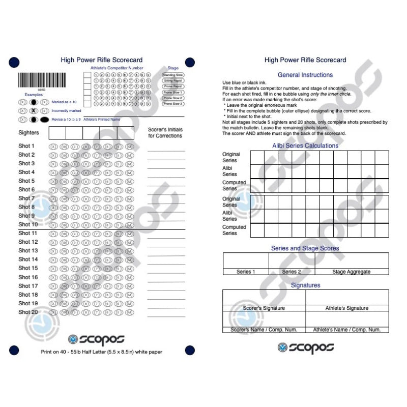 High Power Rifle Scorecards - Scopos